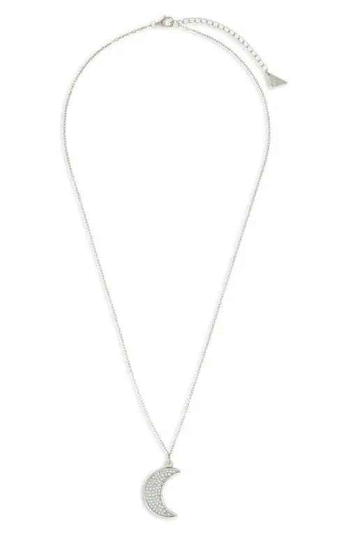 Sterling Forever Pav Cubic Zirconia Crescent Moon Pendant Necklace - Silver