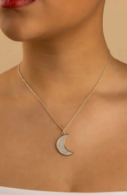 Sterling Forever Pav Cubic Zirconia Crescent Moon Pendant Necklace - Silver