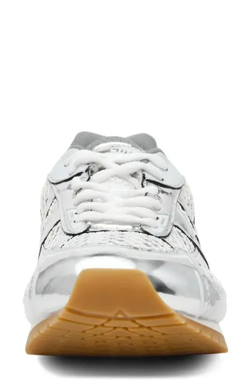 Steve Madden Pager Sneaker With Mesh And Metallic Paneling