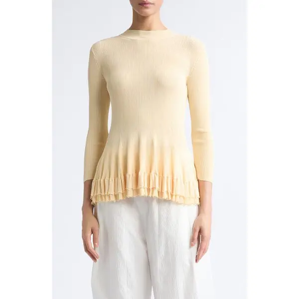 ASHLYN Garrett Peplum Ruffle Hem Mock Neck Top - Cream