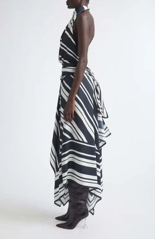 Brandon Maxwell Marin Stripe Scarf Halter Midi Dress