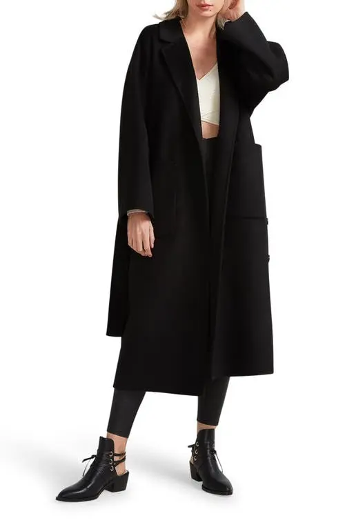BELLE & BLOOM Wide Awake Split Hem Wool Blend Coat - Black