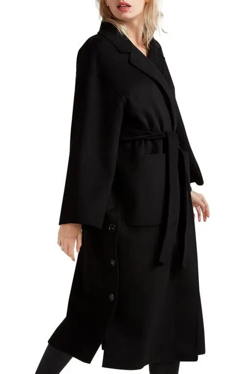 BELLE & BLOOM Wide Awake Split Hem Wool Blend Coat - Black