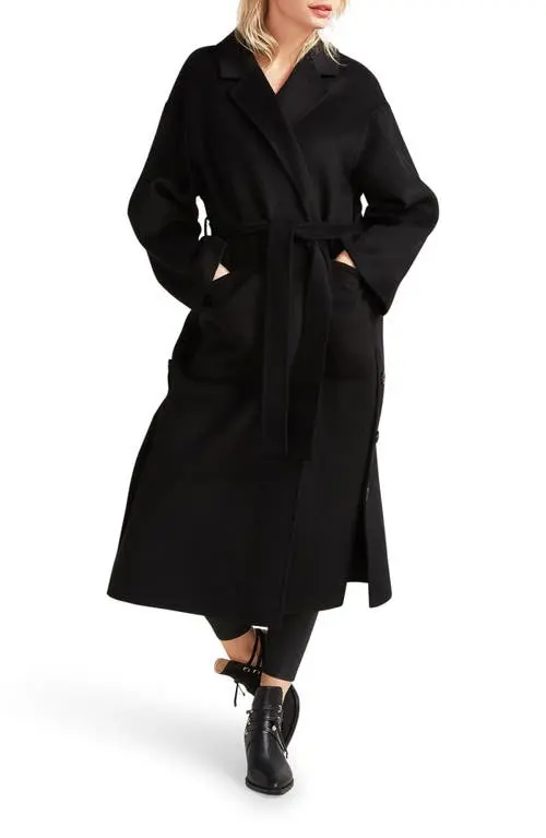 BELLE & BLOOM Wide Awake Split Hem Wool Blend Coat - Black