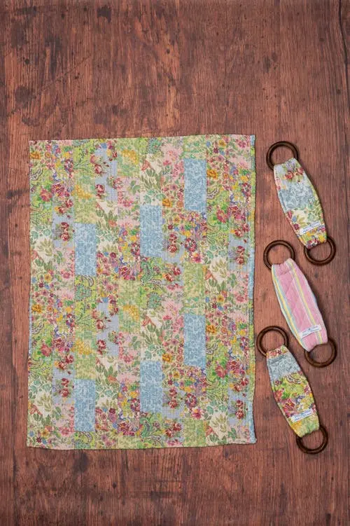 MODERN PRAIRIE Garden Collage Patchwork Tea Towel + Set Of 3 Wooden Loop Hangers
