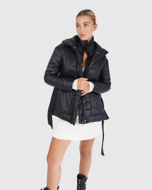 BELLE & BLOOM Moonrise Belted Puffer Jacket - Black