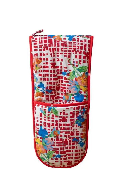 MODERN PRAIRIE Lisbon Rose Double Oven Pot Mitt - Red