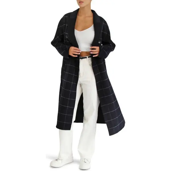 BELLE & BLOOM Windowpane Plaid Wool Blend Coat