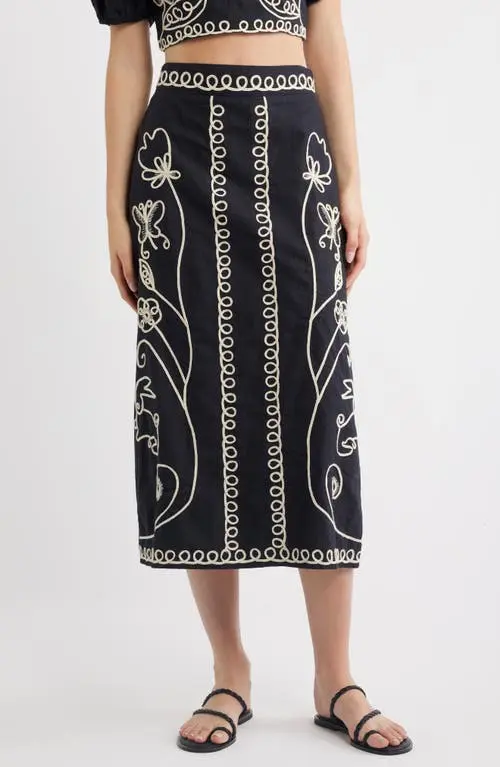 CLEOBELLA Sorina Embroidered Cotton & Linen Midi Skirt