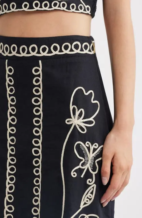 CLEOBELLA Sorina Embroidered Cotton & Linen Midi Skirt