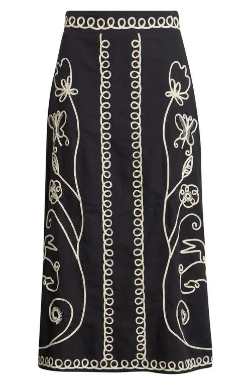 CLEOBELLA Sorina Embroidered Cotton & Linen Midi Skirt