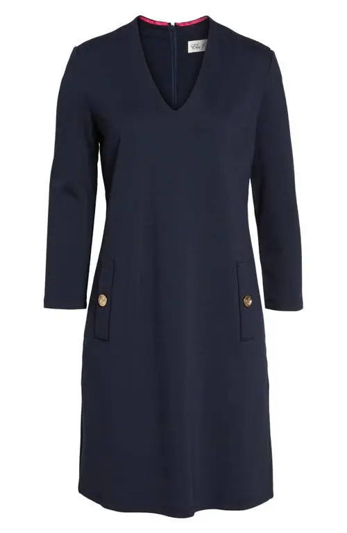 Eliza J Button Pockets Ponte A-line Dress