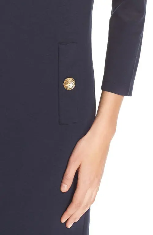 Eliza J Button Pockets Ponte A-line Dress