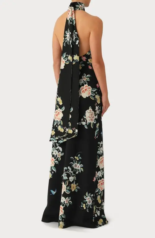 SAU LEE Georgia Floral Halter Gown