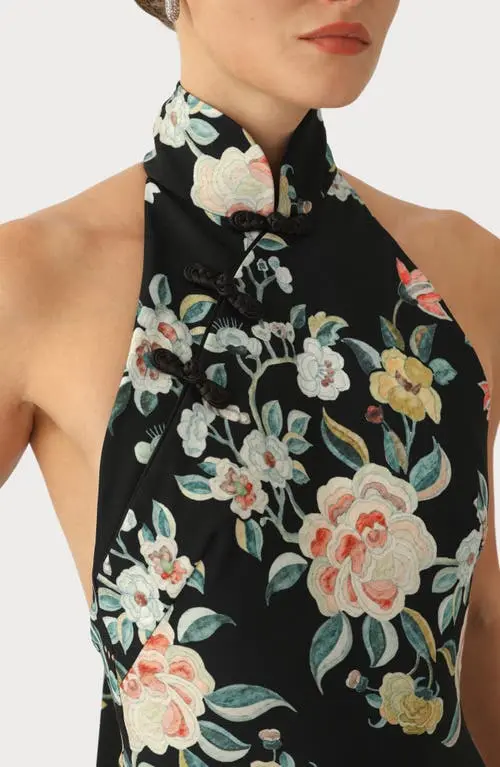 SAU LEE Georgia Floral Halter Gown