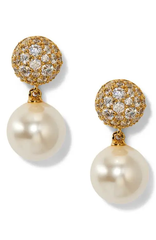 Nadri Pavé Stone And Imitation Pearl Double Drop Earrings - Gold