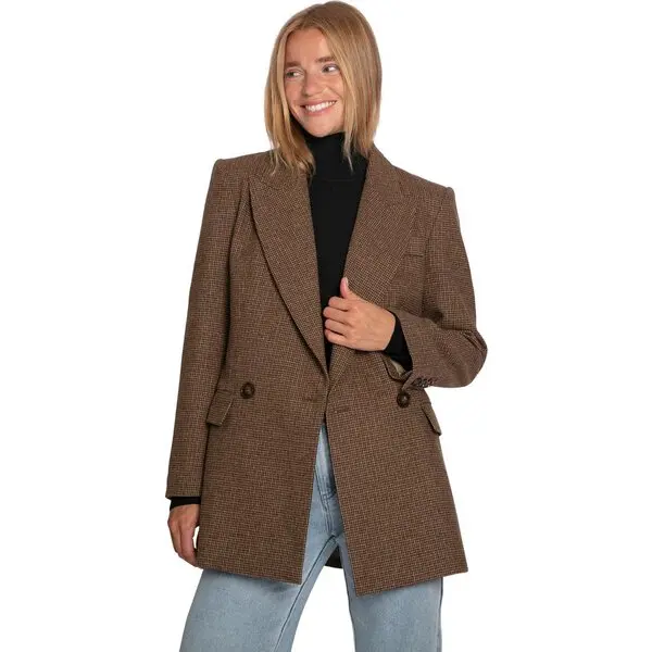 BELLE & BLOOM Double Breasted Plaid Blazer - Brown