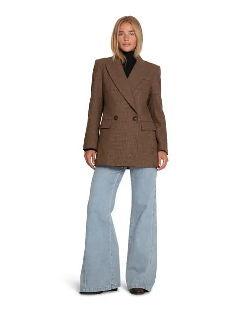 BELLE & BLOOM Double Breasted Plaid Blazer - Brown
