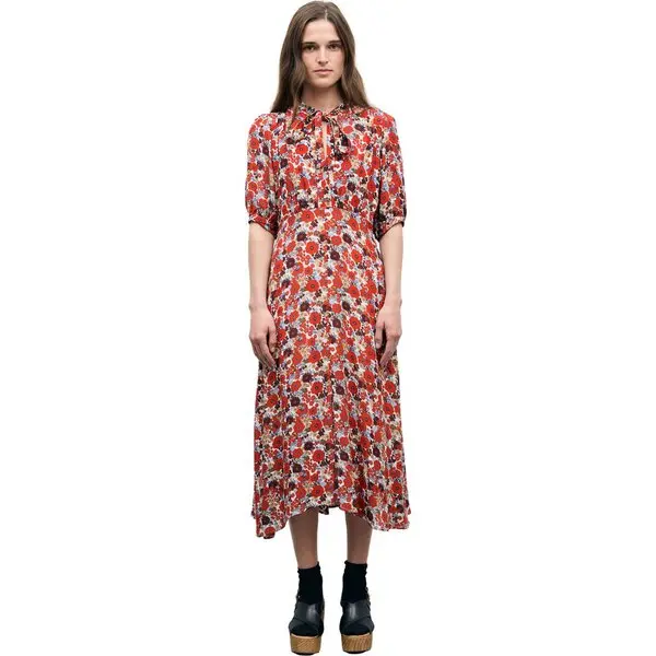 Gerard Darel Coco Tie Neck Midi Dress
