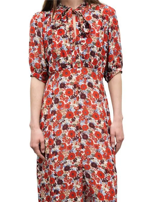Gerard Darel Coco Tie Neck Midi Dress