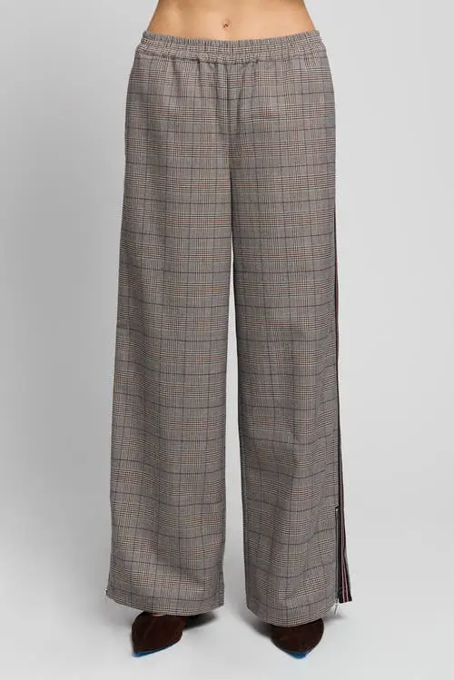 Central Park West Plaid Wide-leg Track Pants