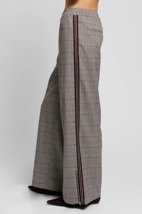 Central Park West Plaid Wide-leg Track Pants