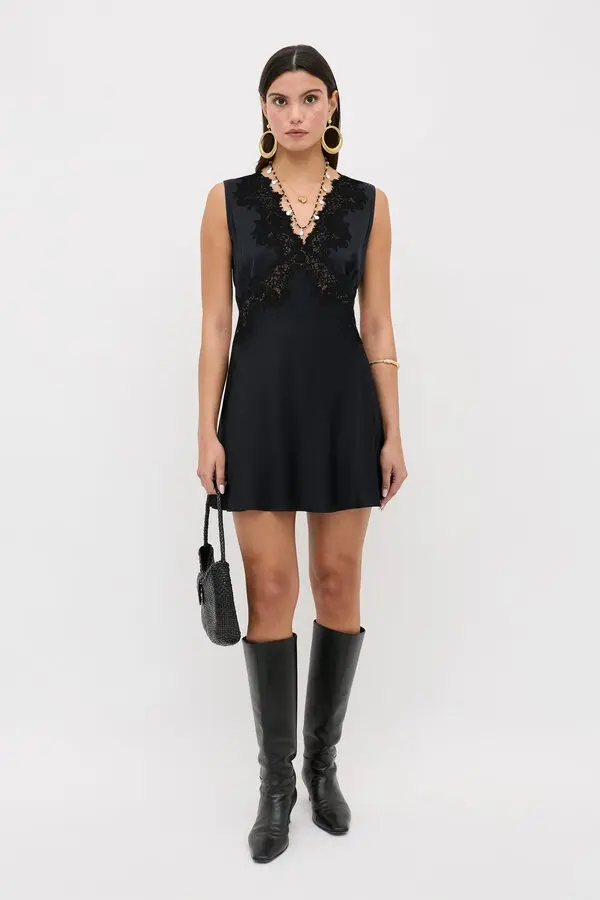 Rixo Rhegan Regular Lace Trimmed V-neck Mini Dress