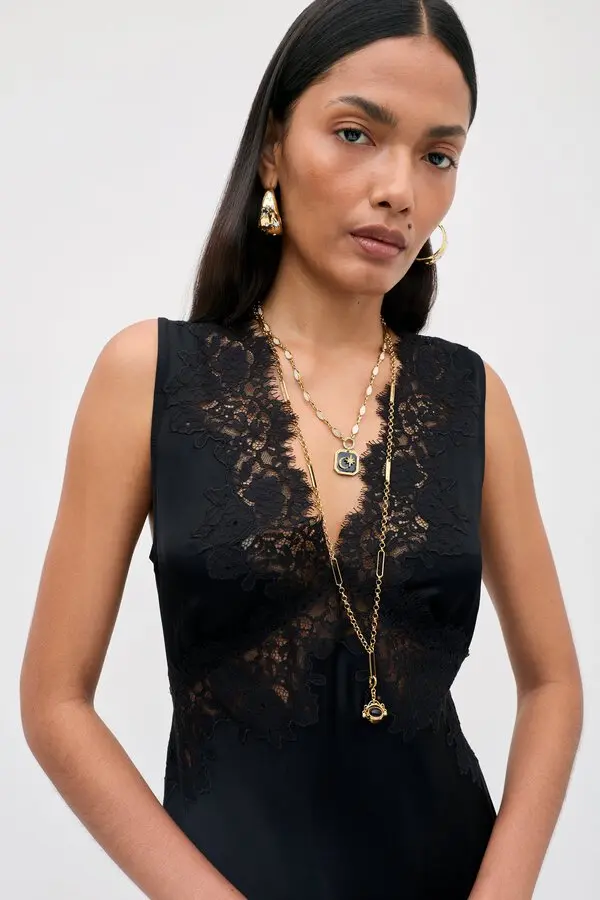 Rixo Rhegan Regular Lace Trimmed V-neck Mini Dress