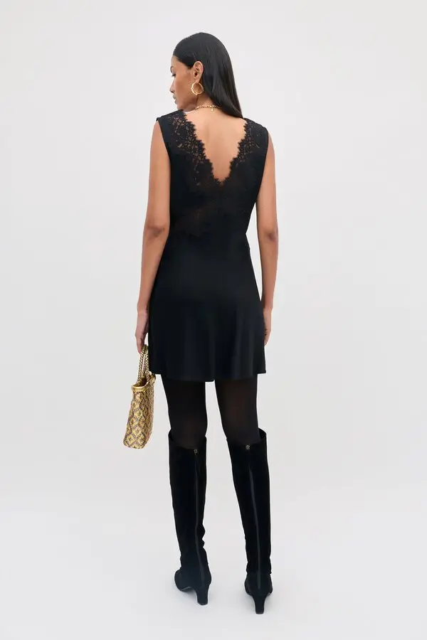 Rixo Rhegan Regular Lace Trimmed V-neck Mini Dress