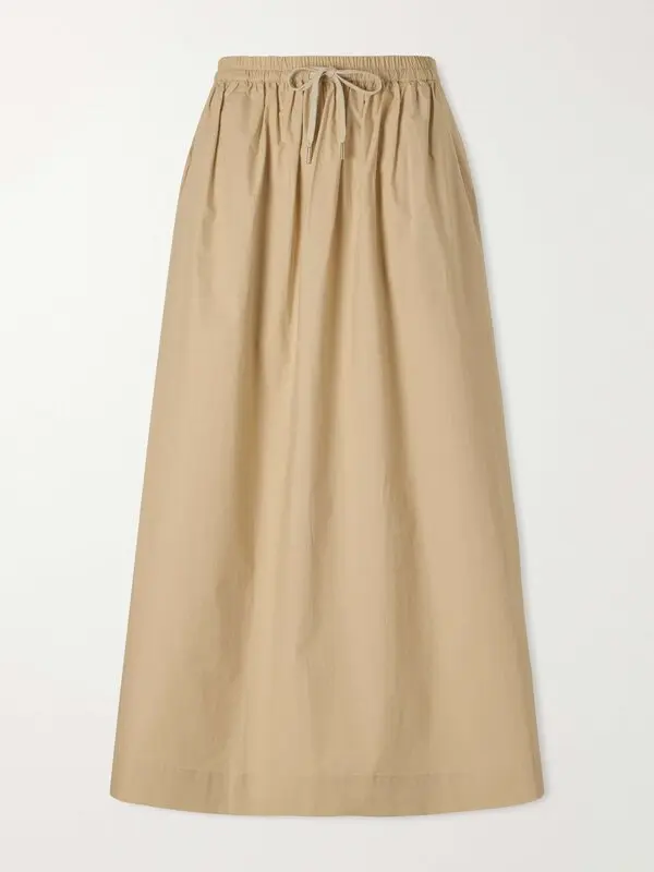 Varley Cambria Gathered Cotton-jersey Midi Skirt - Tan