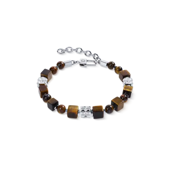 COEUR DE LION Tiger Eye Cube And Bead Bracelet With Stainless Steel Spikes - Silver