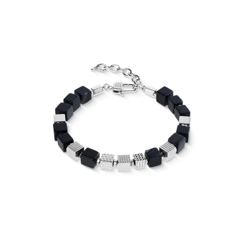 COEUR DE LION Onyx Graphic Cubes Bracelet In Stainless Steel - Silver