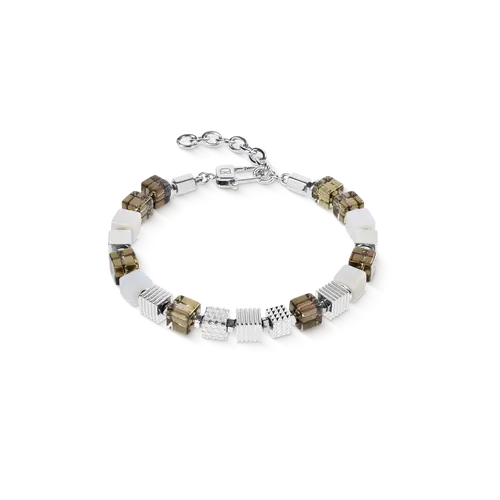 COEUR DE LION Smoky Quartz Graphic Cubes Bracelet In Stainless Steel - Silver