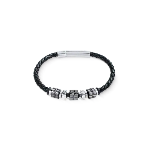 COEUR DE LION Braided Leather Bracelet With Stainless Steel Spikes Cubes - Silver