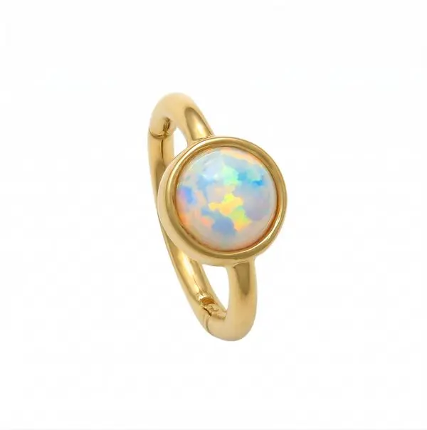 Zahav Jewelry 10k Solid 18g 4mm Opal Clicker Hoop - Gold