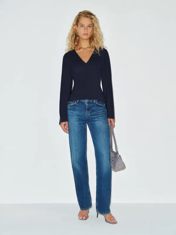 REFORMATION Hadley Knit Top With Bell Sleeves - Blue