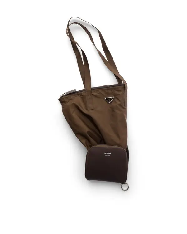 Prada Saffiano Leather Pendant With Re-nylon Tote Bag