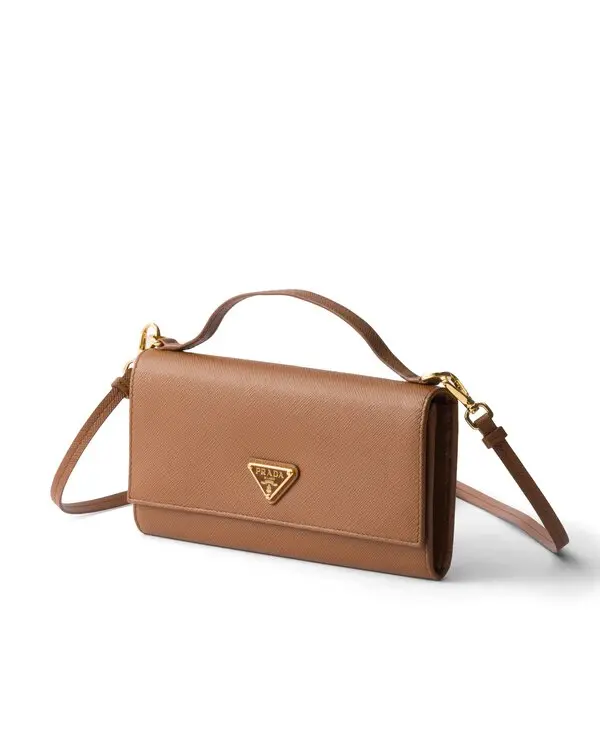 Prada Saffiano Leather Wallet With Shoulder Strap
