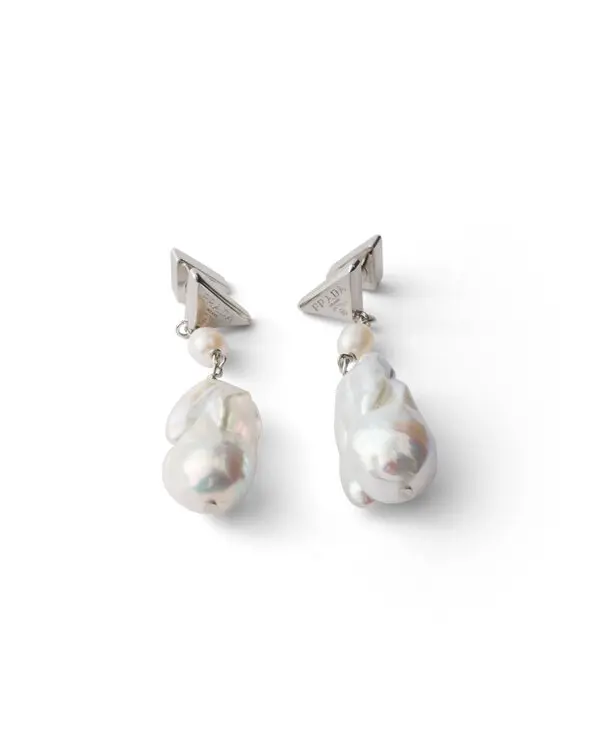 Prada Metal Earrings With Pearls - Gold/silver