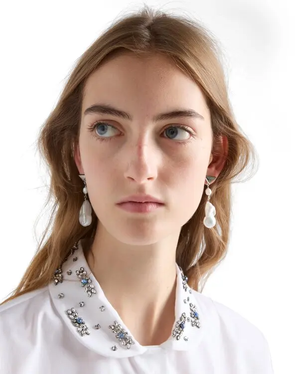 Prada Metal Earrings With Pearls