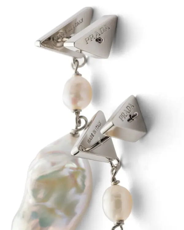 Prada Metal Earrings With Pearls