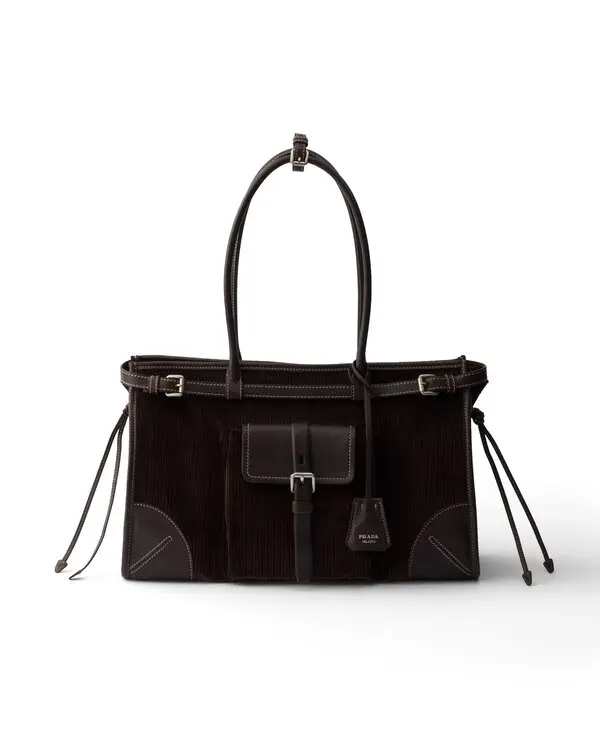 Prada Bonnie Large Corduroy And Leather Handbag