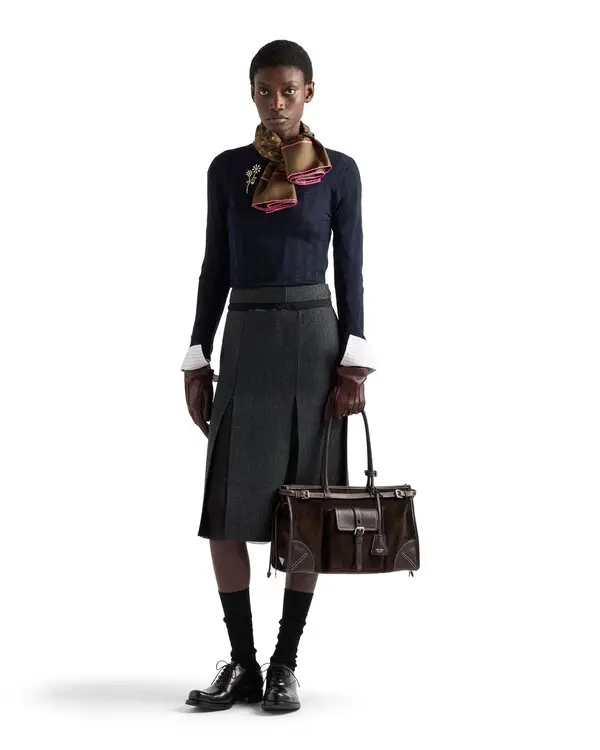 Prada Bonnie Large Corduroy And Leather Handbag