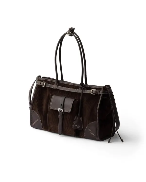 Prada Bonnie Large Corduroy And Leather Handbag