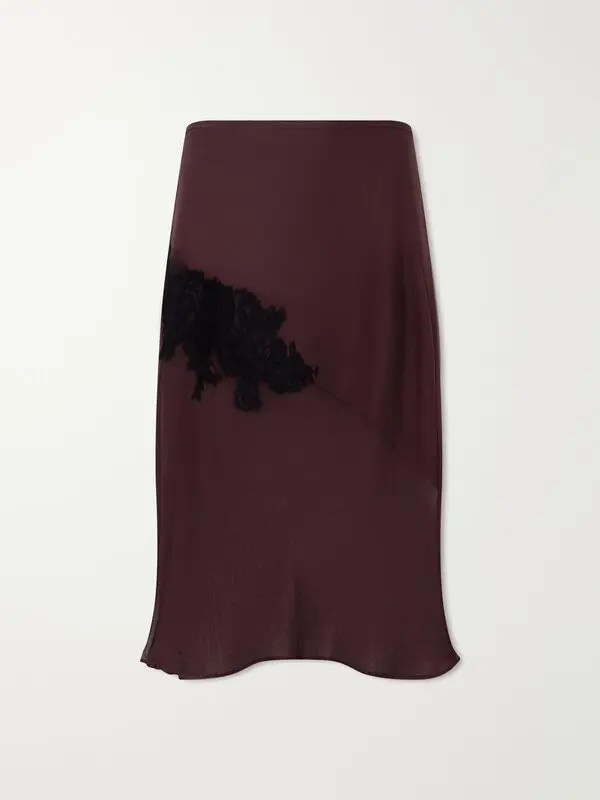 SIR. Noria Lace-trimmed Silk Midi Skirt - Purple