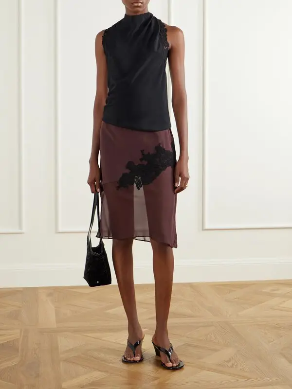 SIR. Noria Lace-trimmed Silk Midi Skirt - Purple