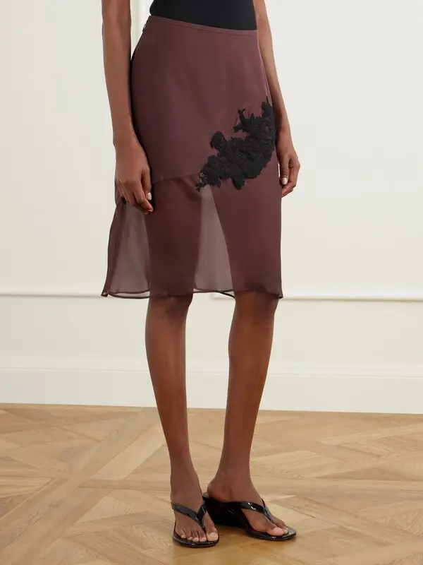 SIR. Noria Lace-trimmed Silk Midi Skirt - Purple