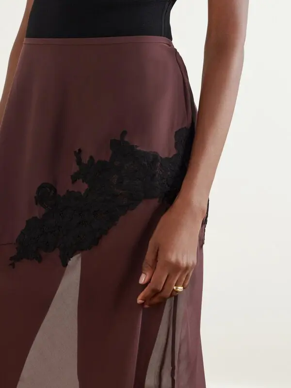 SIR. Noria Lace-trimmed Silk Midi Skirt - Purple