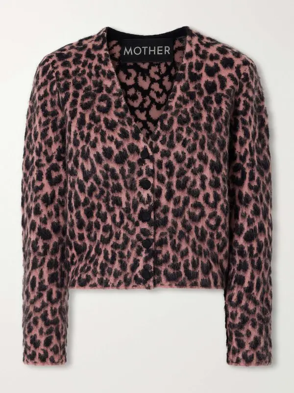 MOTHER The Baby Peek-a-boo Animal Print Mohair & Wool Blend Cardigan - Leopard Print