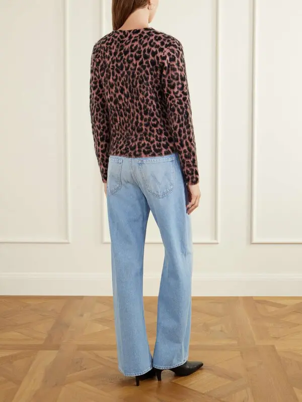 MOTHER The Baby Peek-a-boo Animal Print Mohair & Wool Blend Cardigan - Leopard Print